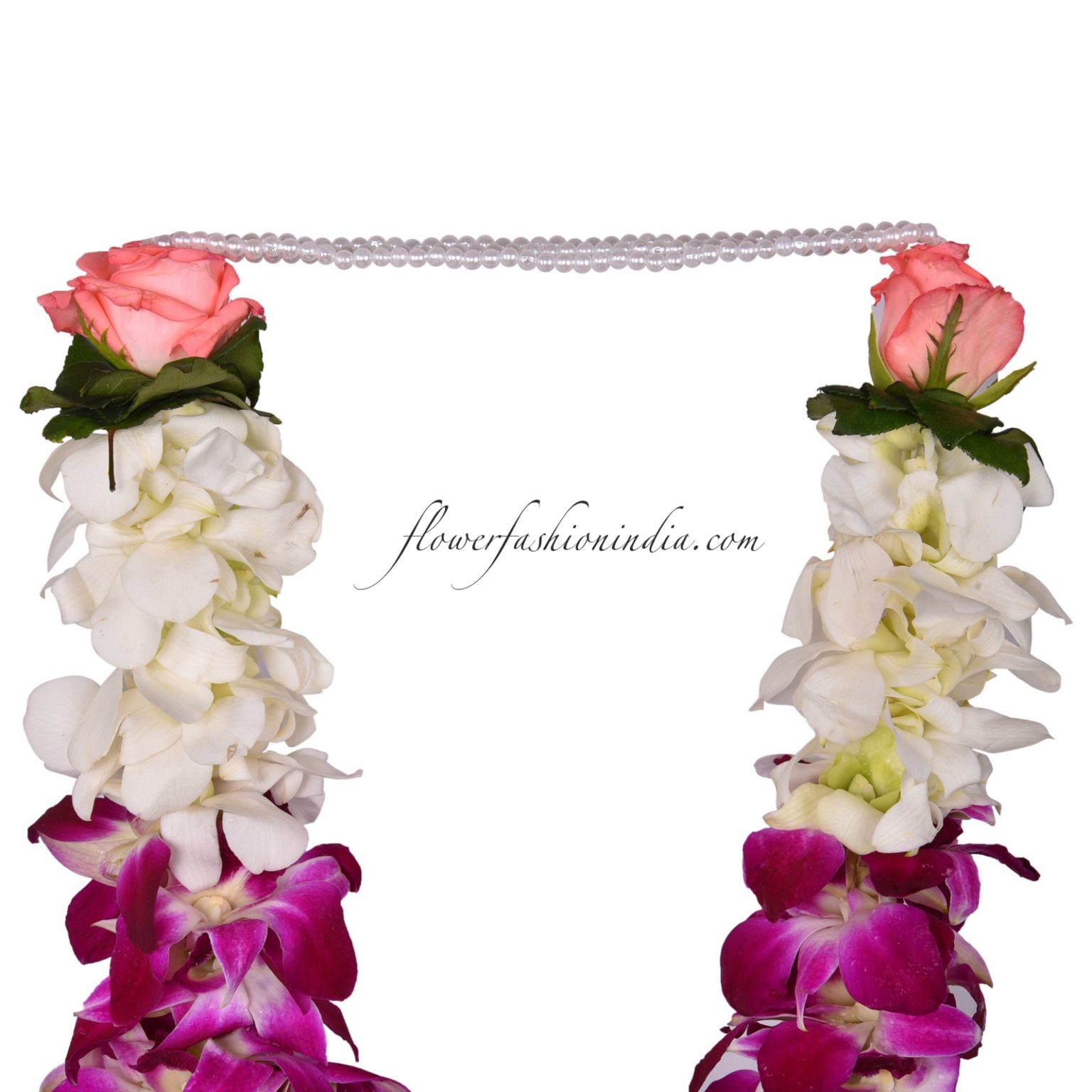 White & Purple Orchid Garland With Pink Rose Petals And Buds (1 PAIR ...